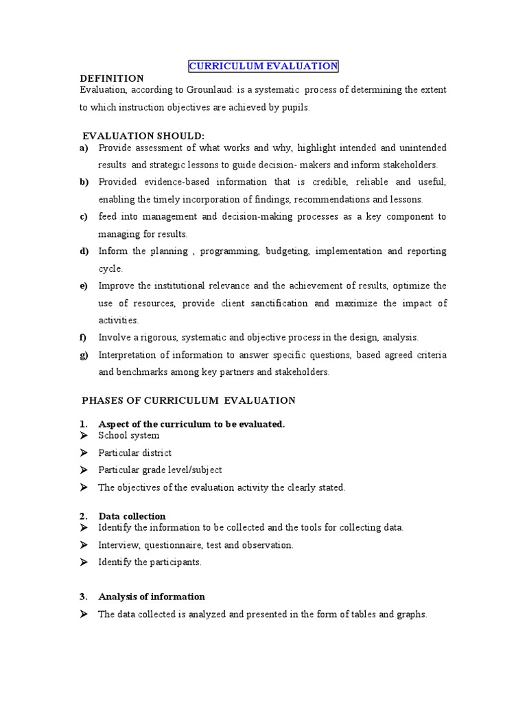 Curriculum Evaluation | PDF | Evaluation | Curriculum Curriculum Evaluation | PDF | Evaluation | Curriculum
