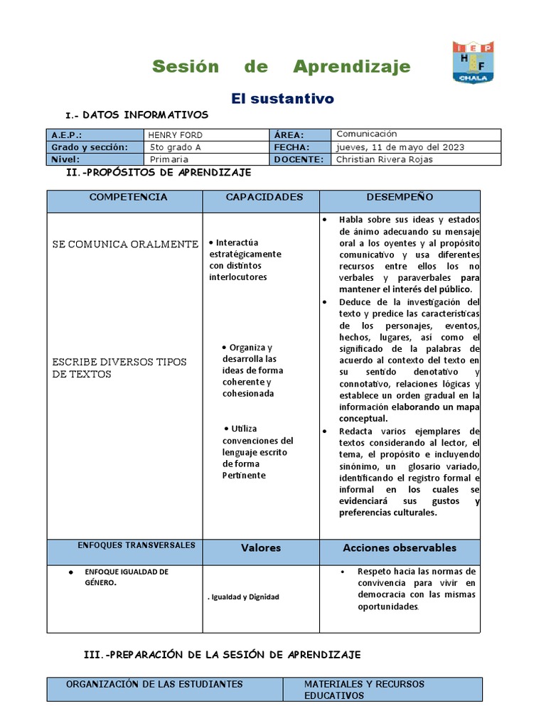 Aprendizaje sobre Sustantivos en 5to Grado | PDF