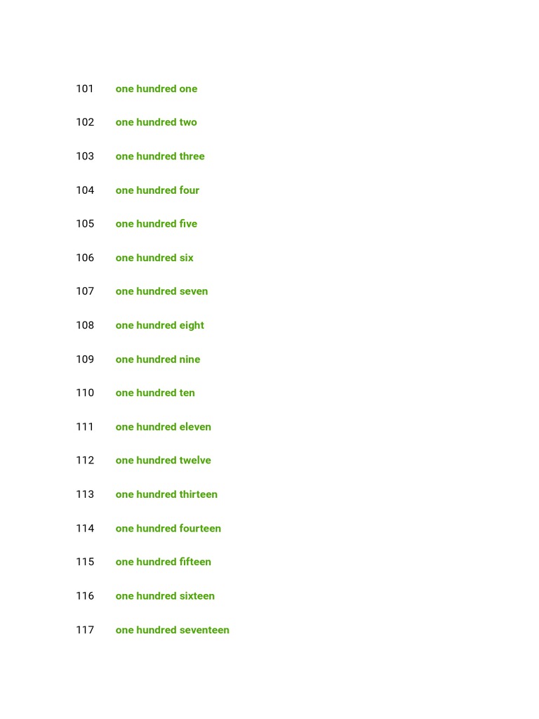 Numeros en Ingles Del 101 Al 1000 | PDF