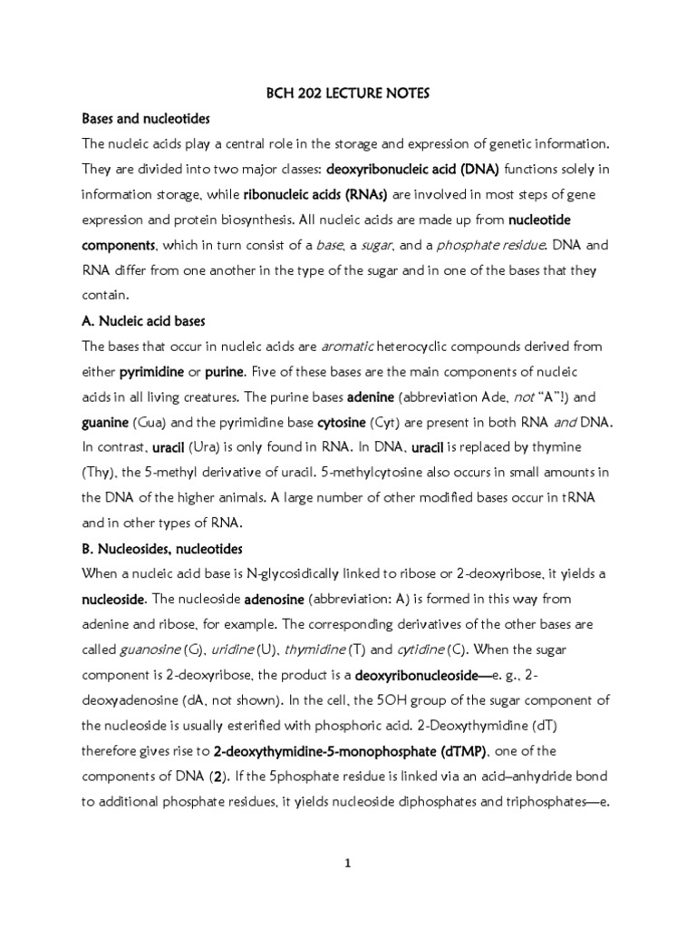 BCH 202 Lecture Notes - 1 | PDF