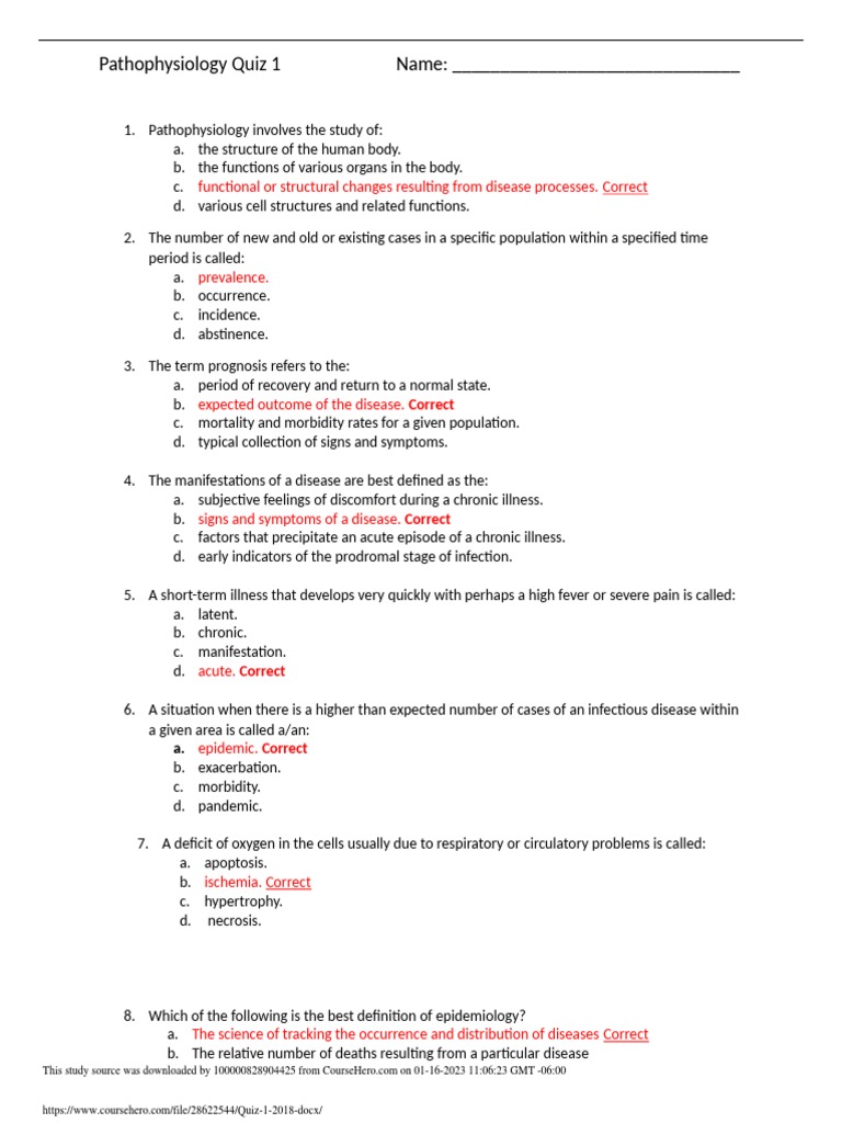 Pathophysiology Quiz | PDF