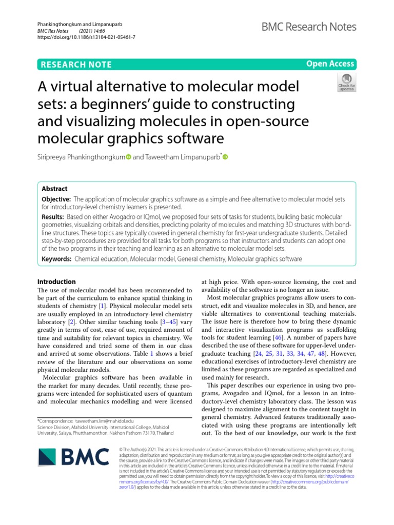 A Virtual Alternative To Molecular Model Sets: A Beginners' Guide To ...