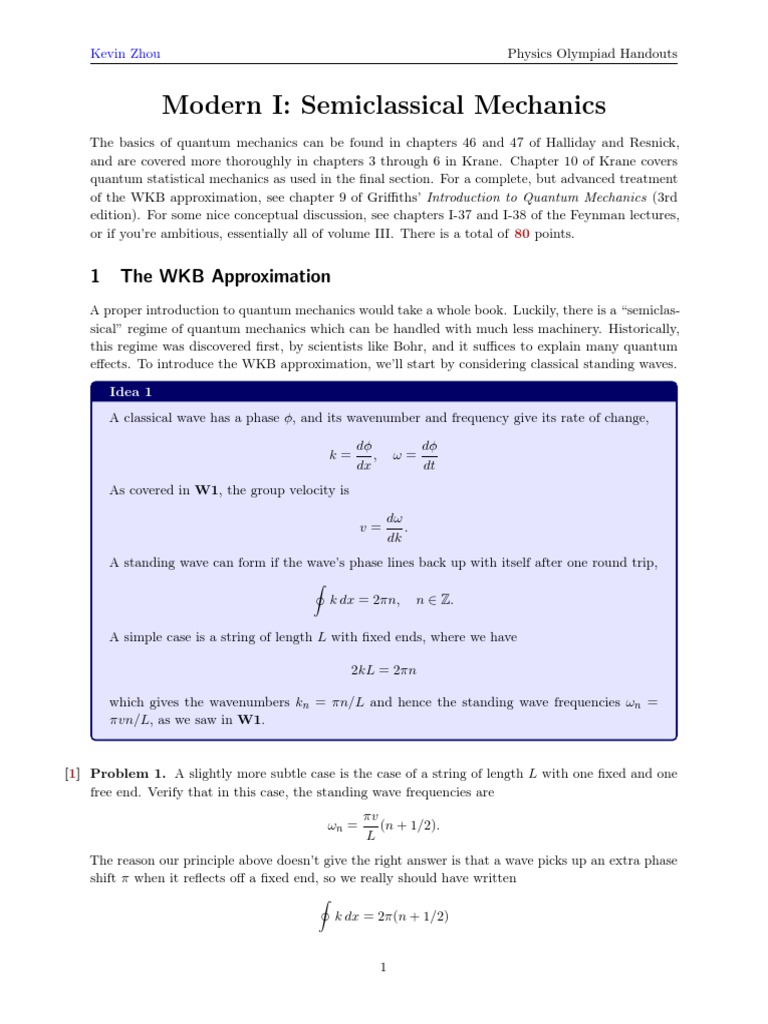 Modern I: Semiclassical Mechanics: 1 The WKB Approximation | PDF | Energy Level | Photon