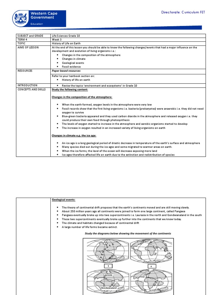 LFSC Grade 10 History of Life Term Week 3 Lesson Plan | PDF