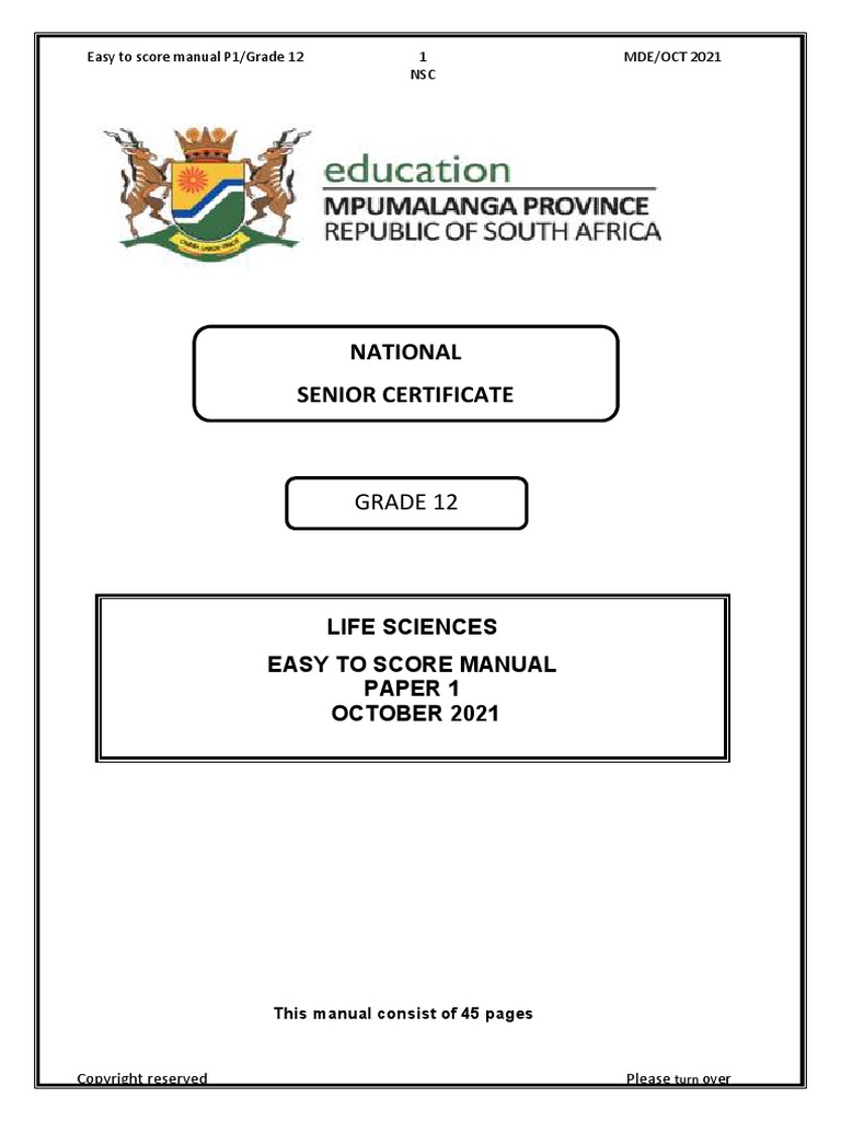 Life Sciences Easy To Score p1 (Oct 2021) | PDF