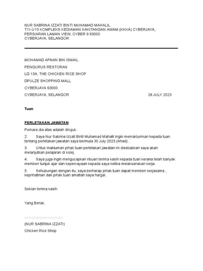 Surat Resign 1 | PDF