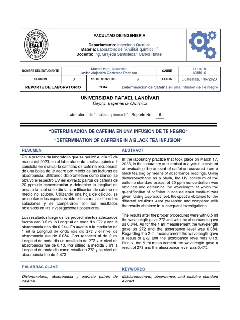 Post-Lab No.6. A.Q II | PDF | Espectroscopía ultravioleta-visible | Química analítica