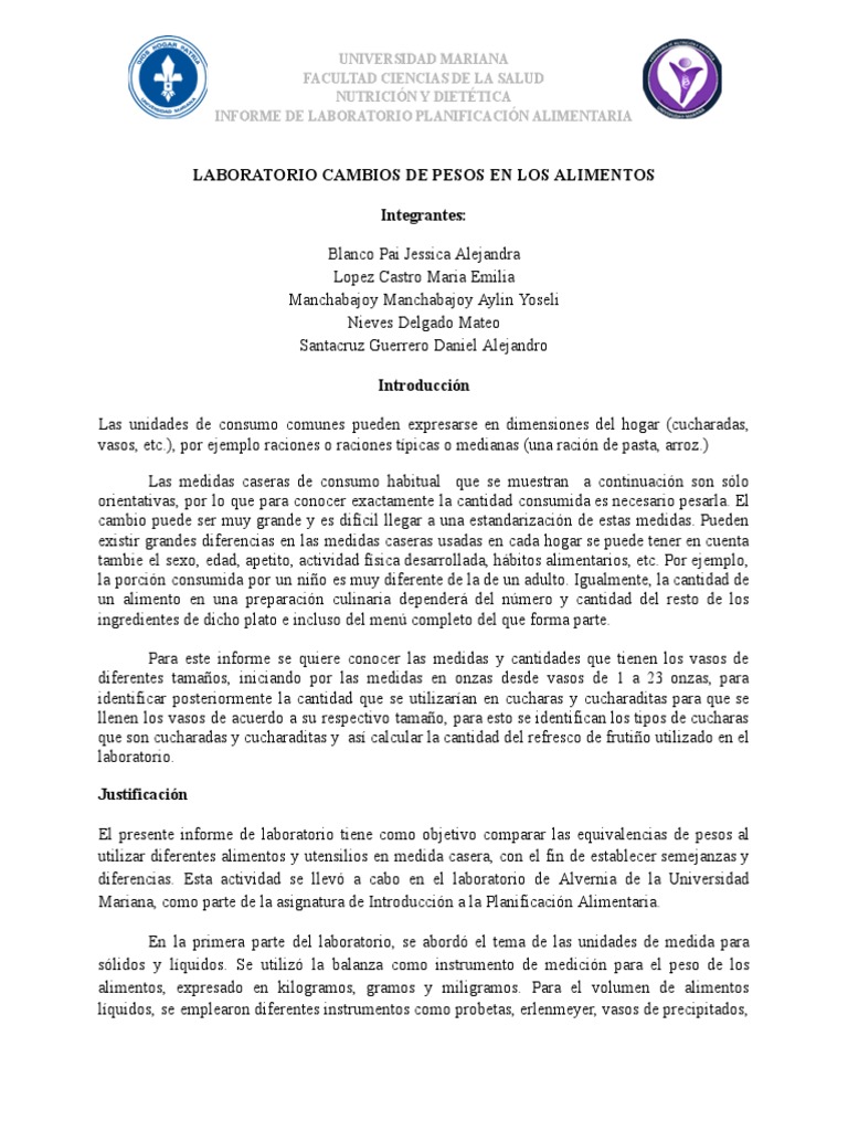 Laboratorio Medidas Caseras | PDF | Nutrición | Dieta y nutrición