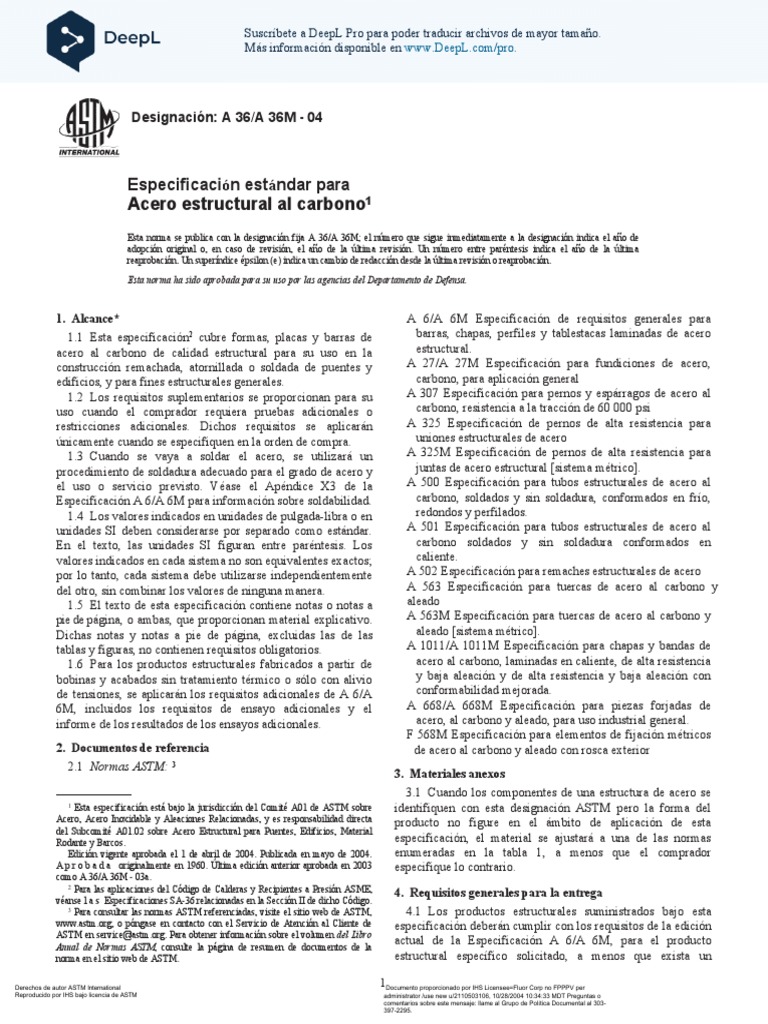 Norma ASTM A36 - Español | PDF
