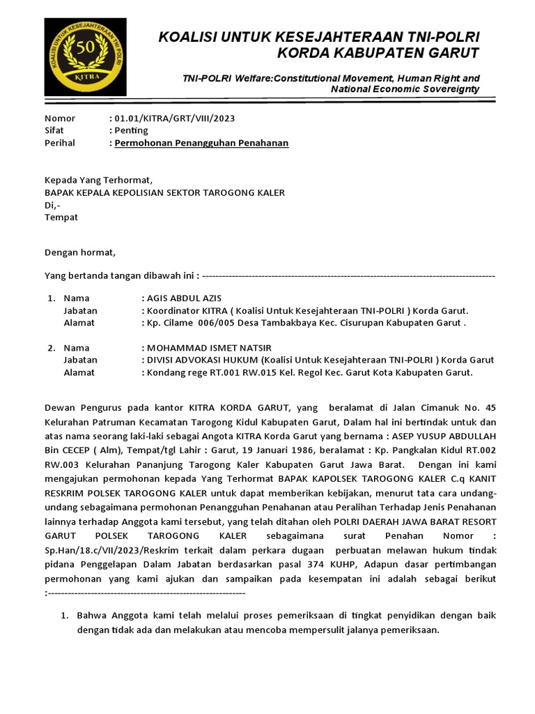 contoh surat penangguhan penahanan | PDF