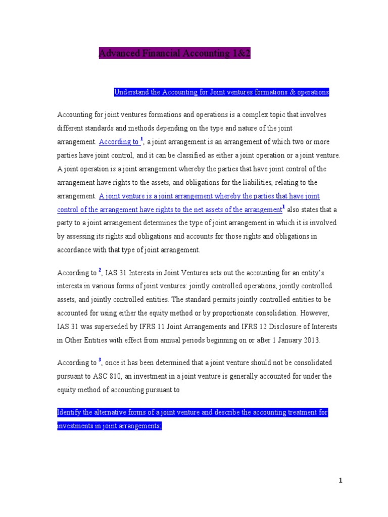 Advanced Financial Accounting 1&2 | PDF