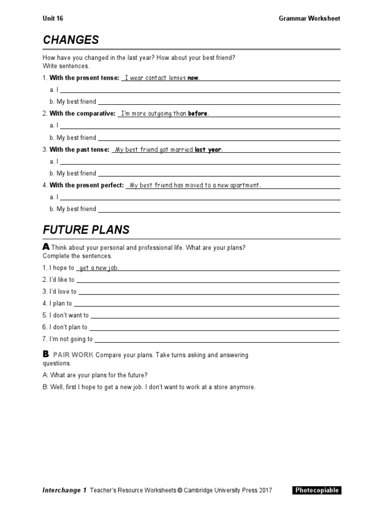 Changes and future plans - Worksheet | PDF