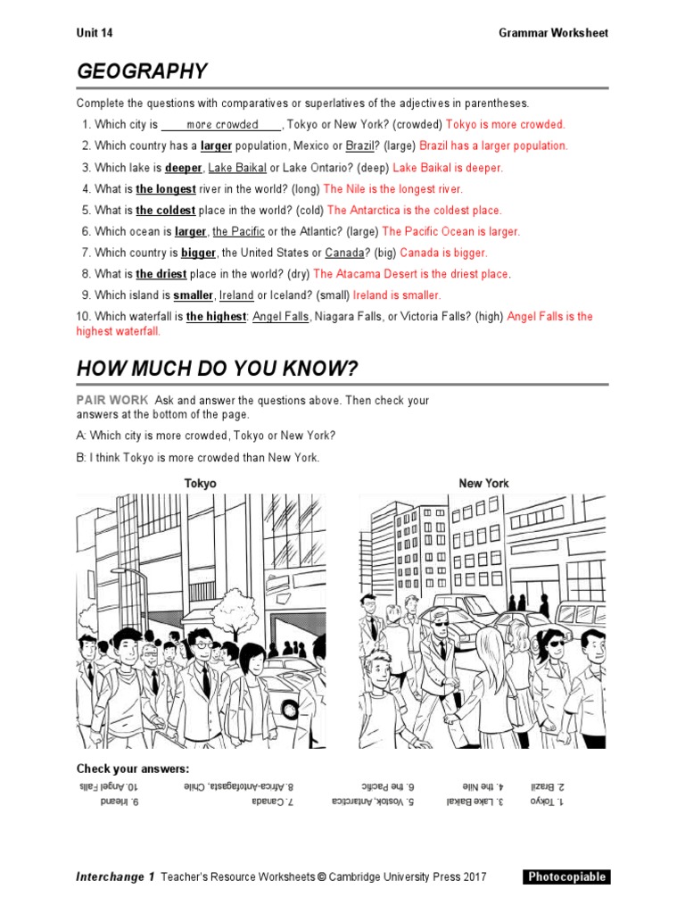 Comparatives and Superlatives - Worksheet 1 - Answers | PDF