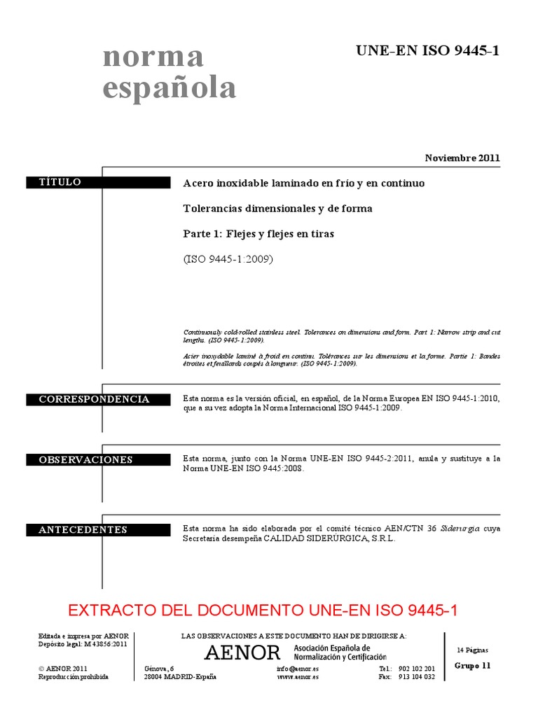 (Ex) Une-En Iso 9445-1 2011 | PDF | Materiales de construcción | Rieles