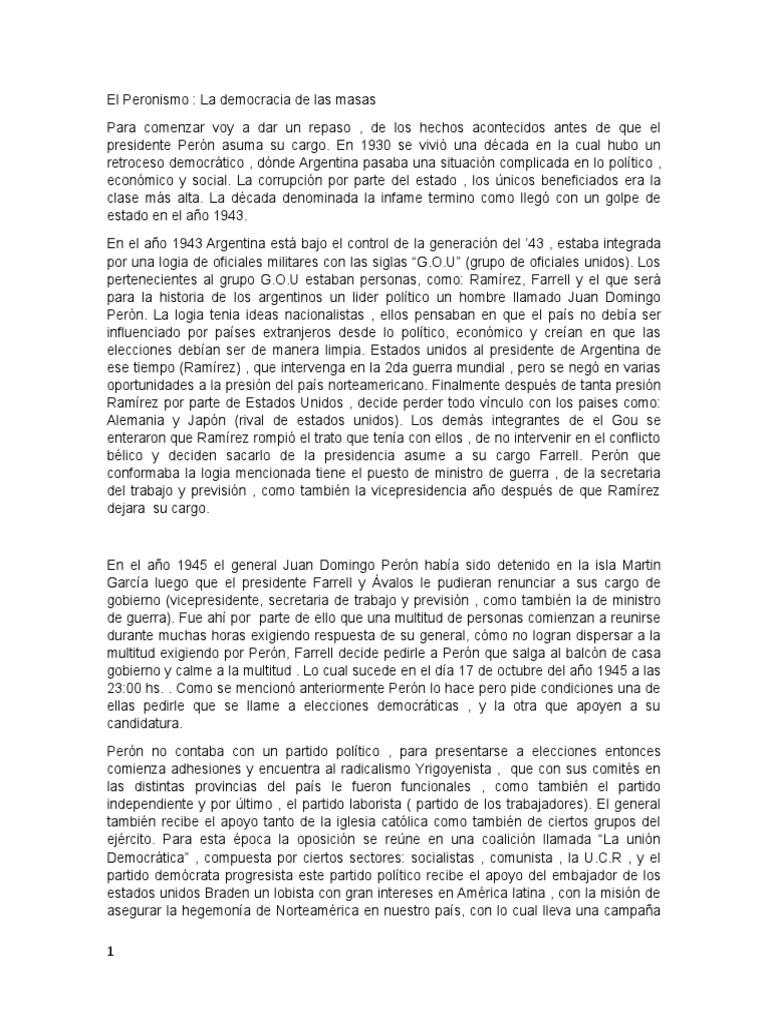 Historia del Peronismo en Argentina | PDF