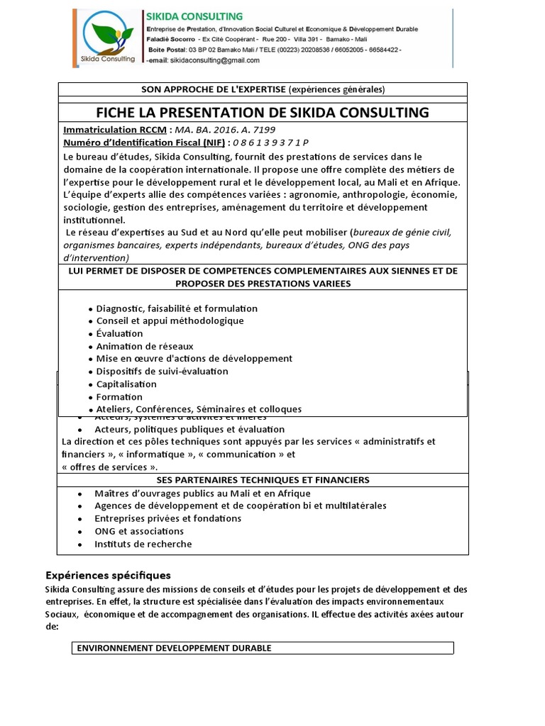 Fiche de Présentation Et Les Références Porf Sikida DD ORCOM 2023 | PDF ...