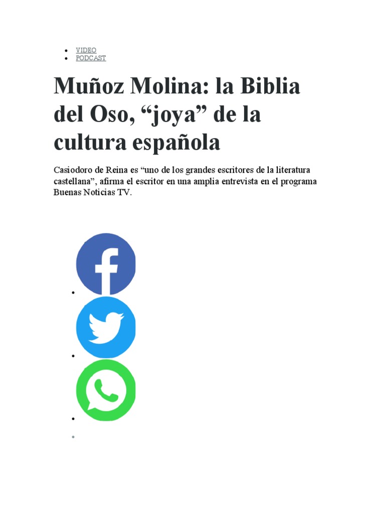 Teo Antonio Muñoz Molina - Biblia - Del - Oso | PDF