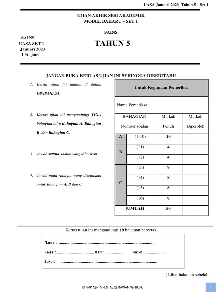 Uasa Baharu Tahun 5 Set 1 | PDF