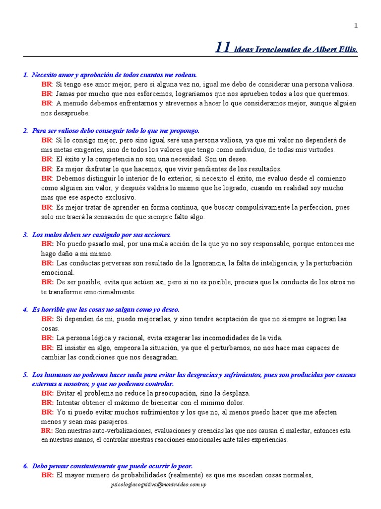 11 Ideas Irracionales de Albert Ellis | PDF