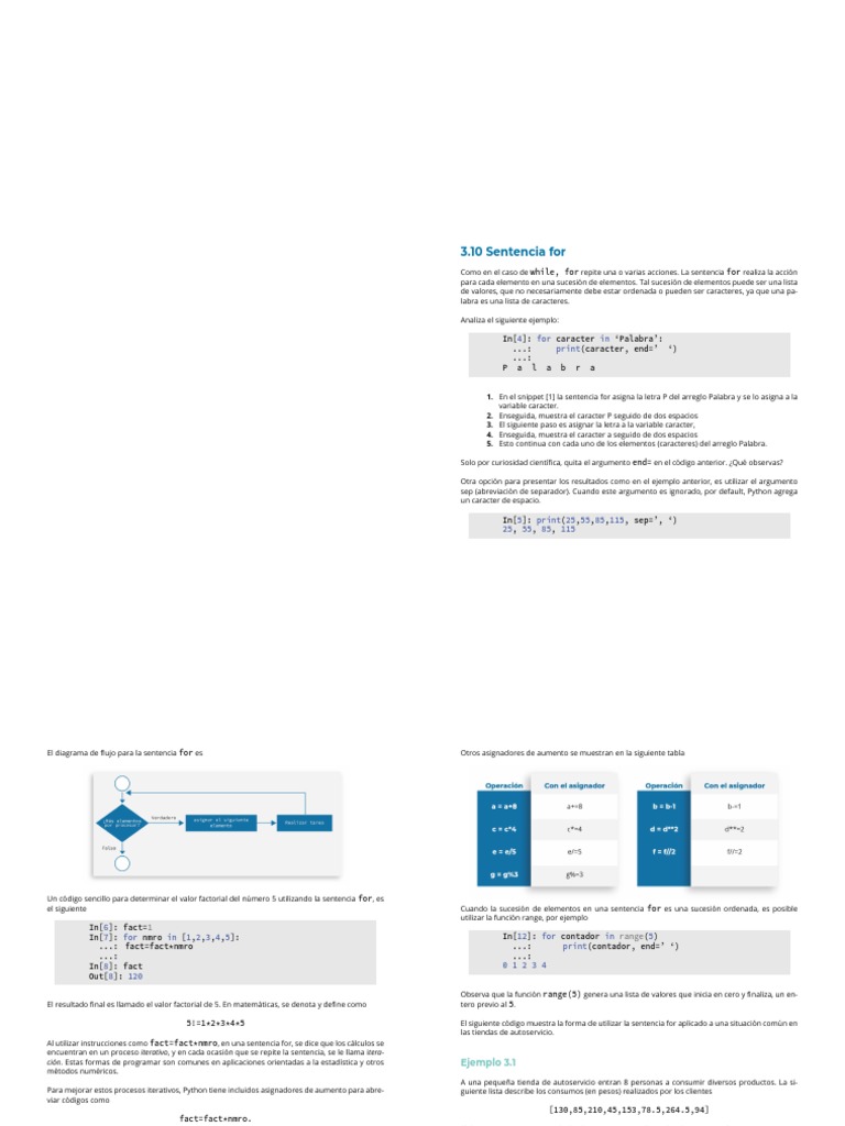 3.10 Sentencia For | PDF | Python (lenguaje de programación) | Proposición