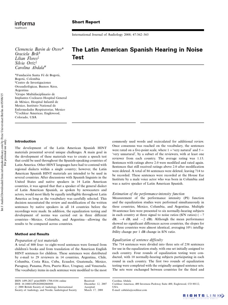 Latin American Spanish HINT Development | PDF