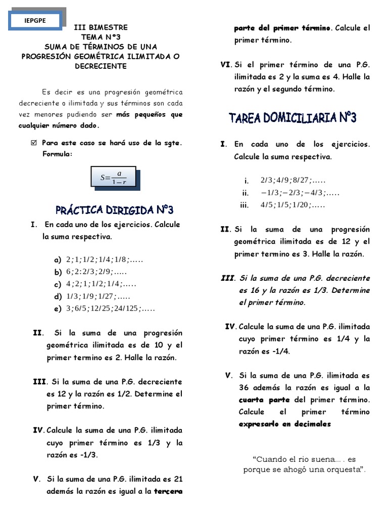Suma de Una Progresion Geometrica Ilimitada | PDF