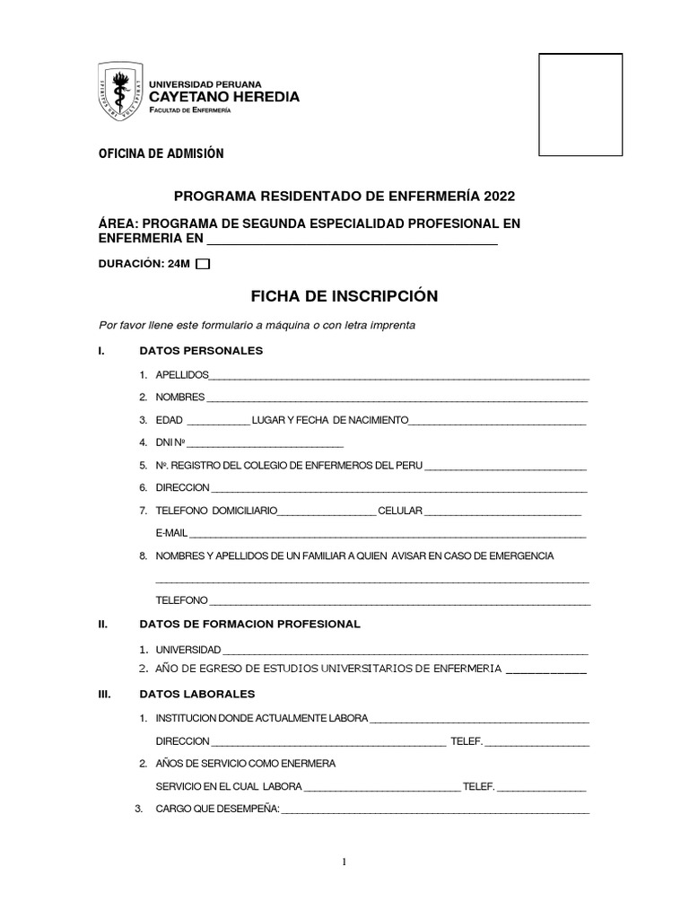 Especialidad Ficha de Inscripcion Upch 2022 | PDF