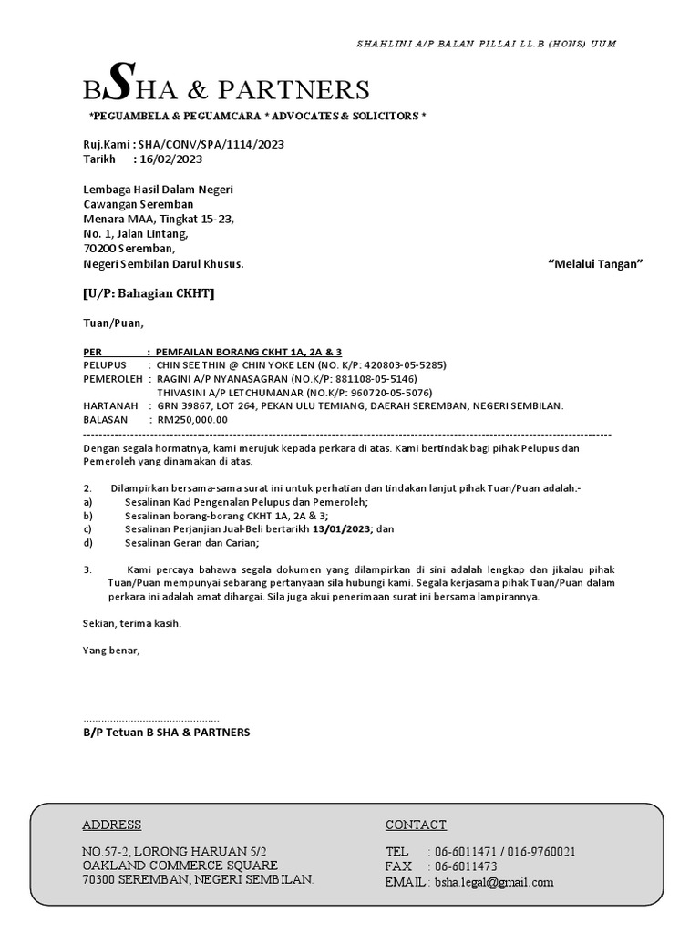 LETTER TO LHDN-CHIN SEE THIN at CHIN YOKE LEN | PDF