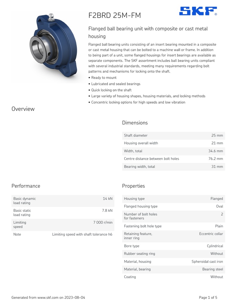 SKF F2BRD 25M-FM Specification | PDF | Bearing (Mechanical) | License