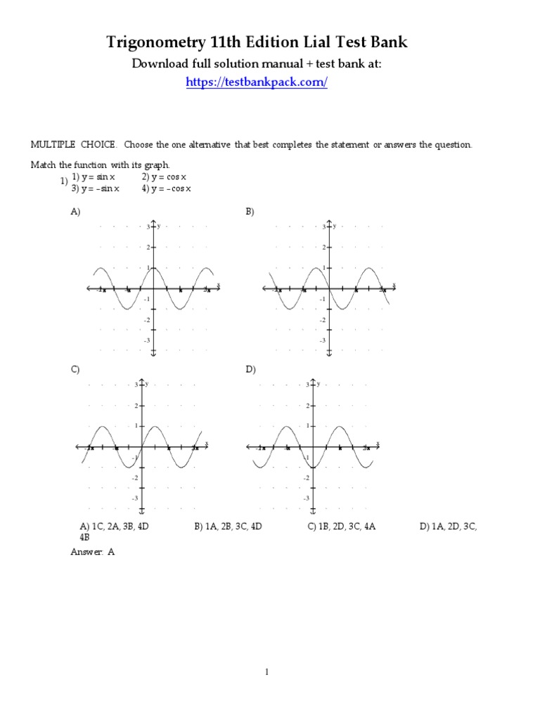 Trigonometry 11th Edition Lial Test Bank 1 | PDF