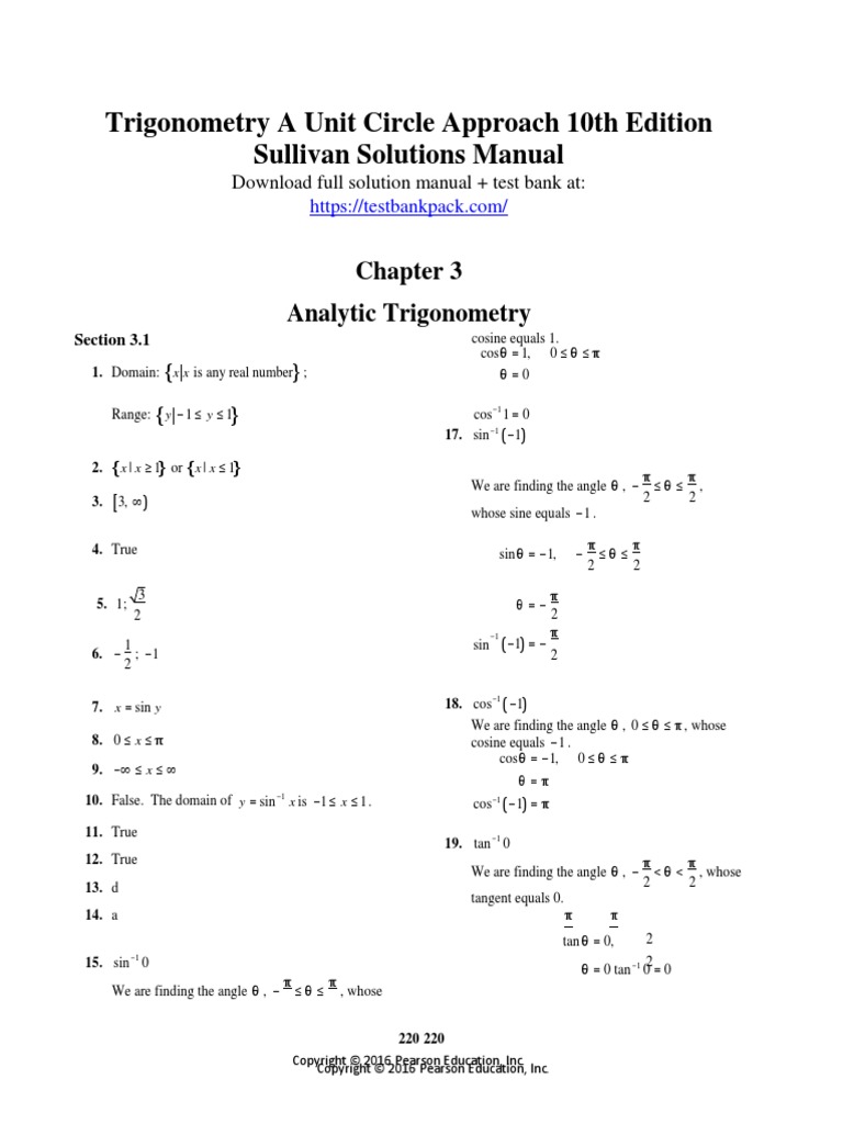 Trigonometry A Unit Circle Approach 10th Edition Sullivan Solutions Manual 1 | PDF