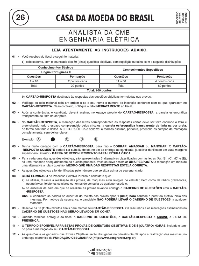 Prova 26 Analista Da CMB Engenharia Eletrica Indd | PDF