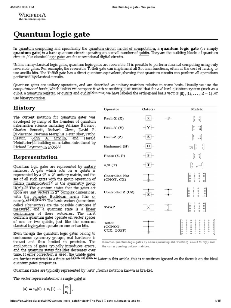 Quantum Logic Gate - Wikipedia | PDF | Algebra | Theoretical Computer ...