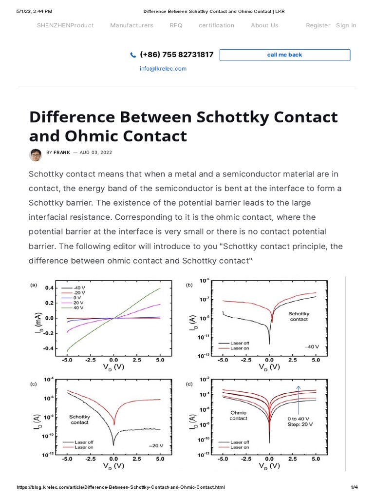 Difference Between Schottky Contact and Ohmic Contact _ LKR | PDF