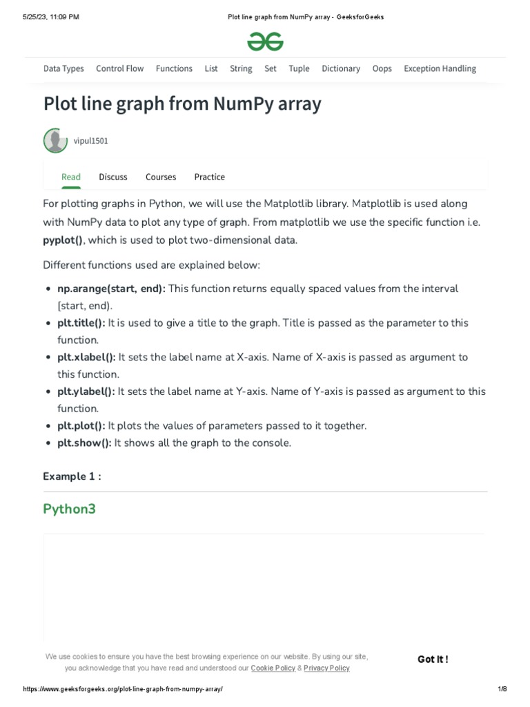 Plot Line Graph From NumPy Array - GeeksforGeeks | PDF