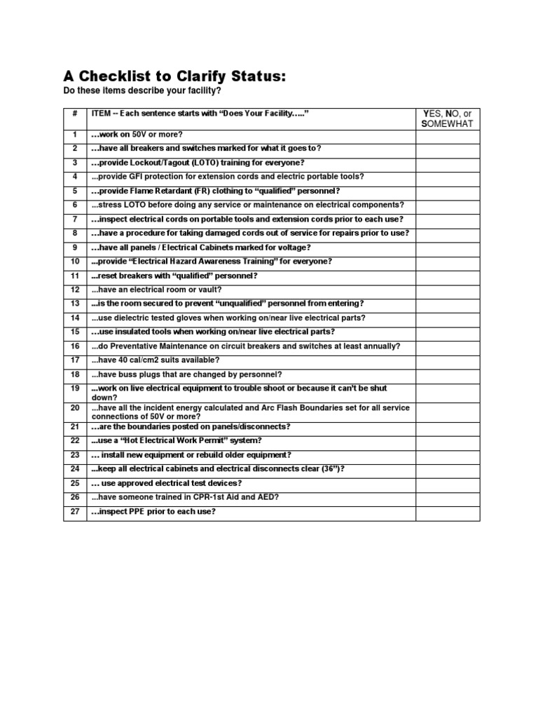 Electrical-UAW-Checklist To Clarify Electrical Status | PDF