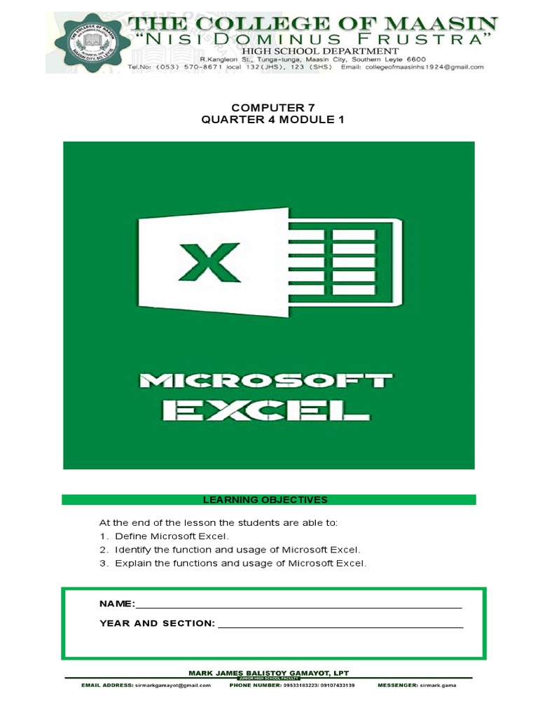 Q4 Lesson 1 Excel | PDF | Microsoft Excel | Spreadsheet