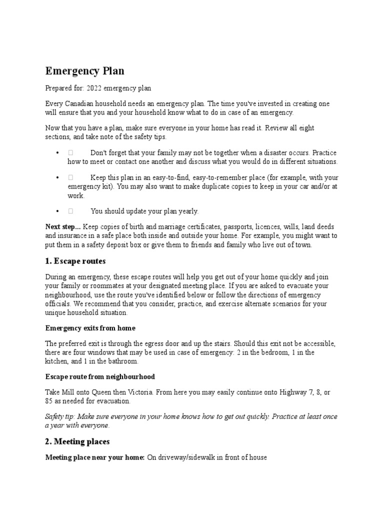 Emergency Plan | PDF