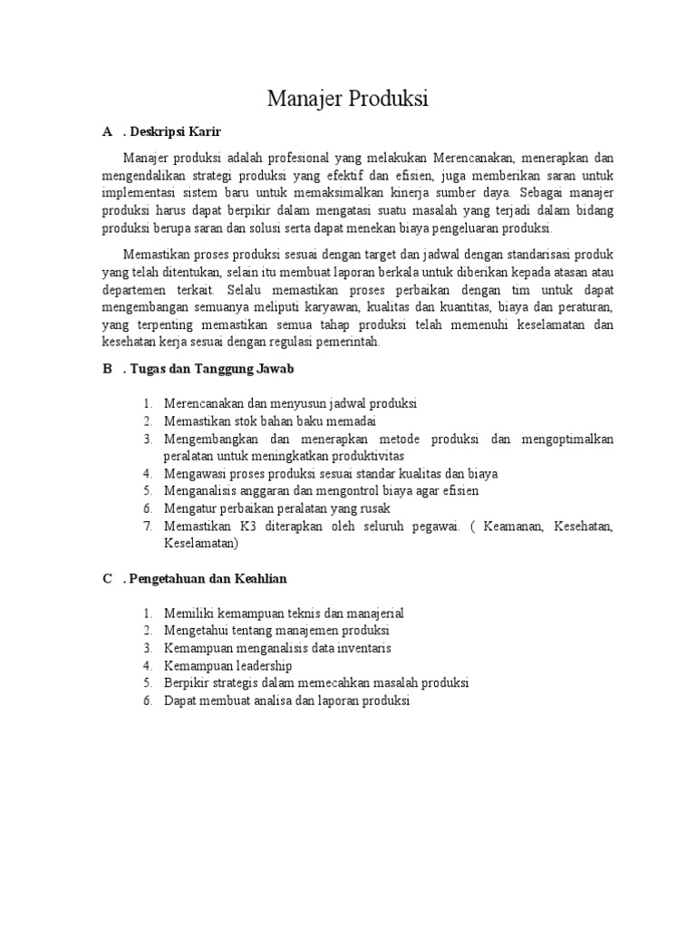 Manajer Produksi | PDF