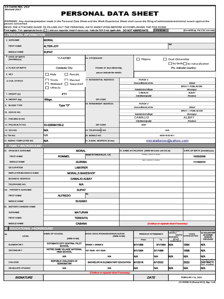 PDS - CSCForm212 - Revised2017 | PDF