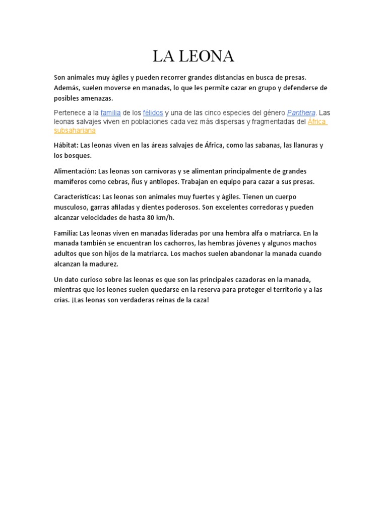 La Leona Descripcion | PDF