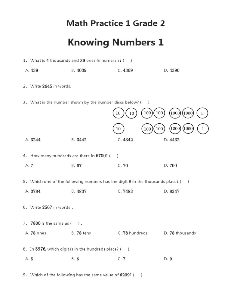 Math Practice 1 Grade 2 | PDF | Notation | Naming Conventions