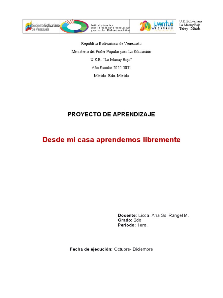 1er Proyecto. 2do Grado. 2020 | PDF | Conocimiento | Aprendizaje