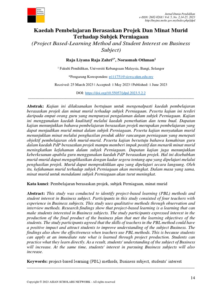 Project Based-Learning Method and Student Interest On Business Subject | PDF