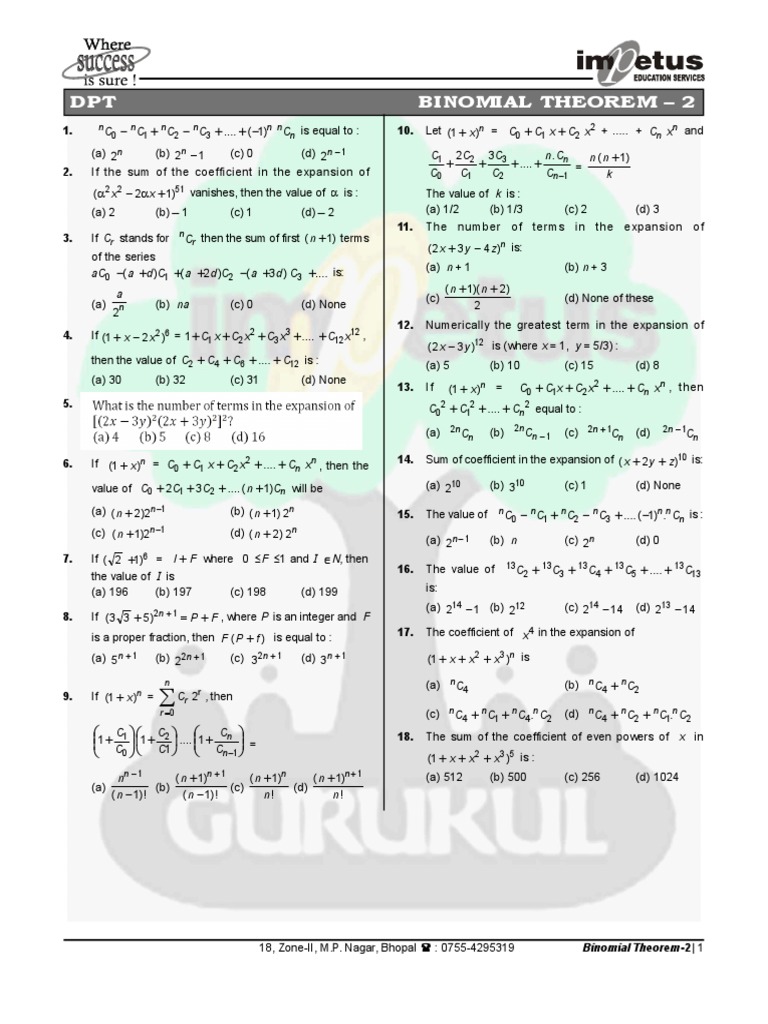 DPT - Binomial Theorem - 02 (UPDATED) - 22041884 | PDF DPT - Binomial Theorem - 02 (UPDATED) - 22041884 | PDF