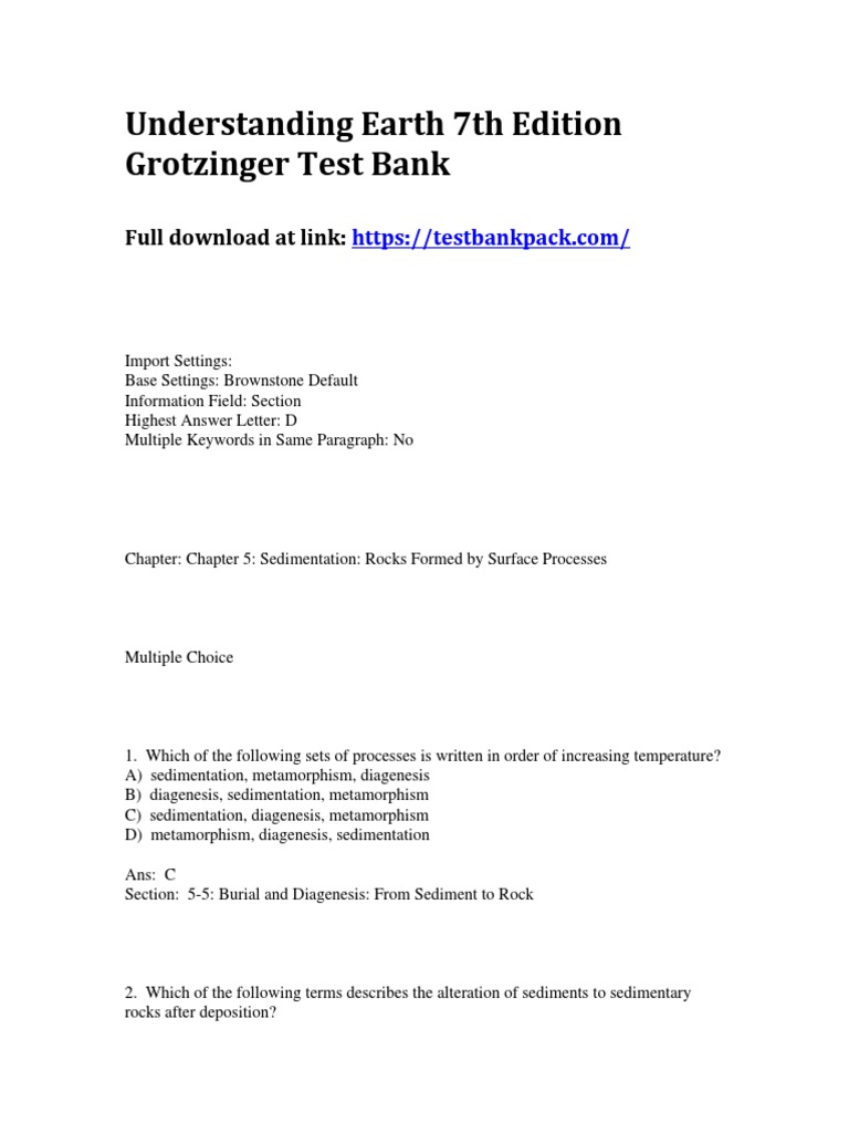 Understanding Earth 7th Edition Grotzinger Test Bank 1 | PDF