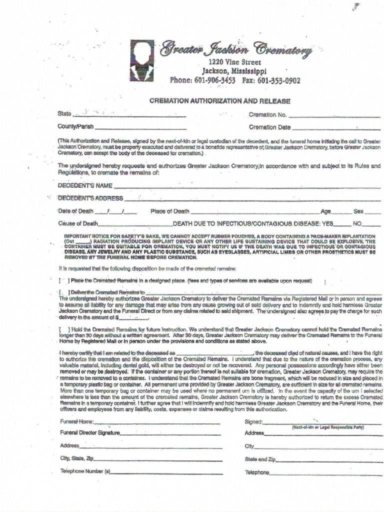 Cremation Form 1 | PDF