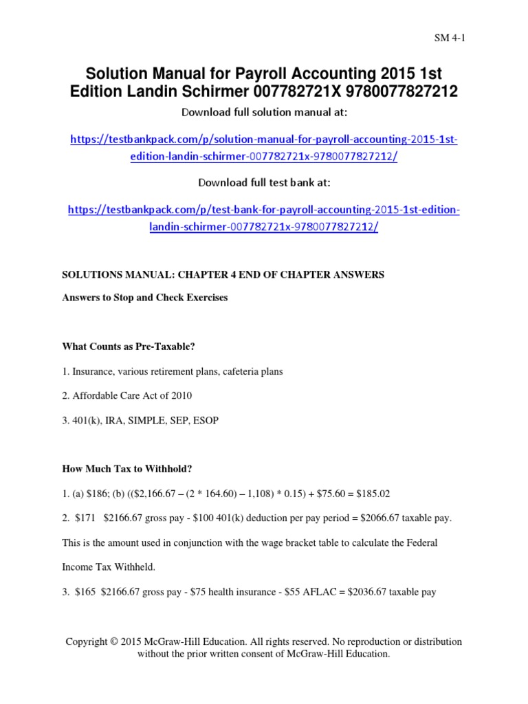Payroll Accounting 2015 1st Edition Landin Solutions Manual Download | PDF | Payroll Tax ...