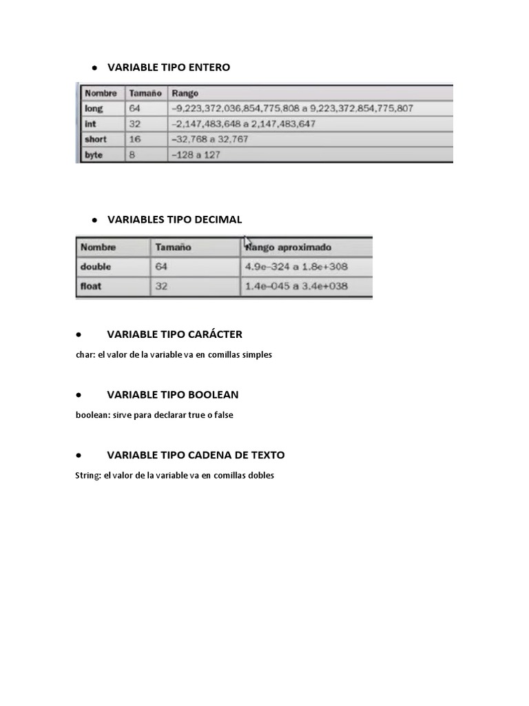 Tipos de Variables Java | PDF