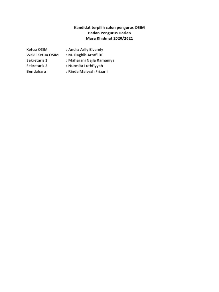 Daftar Struktur OSIM 2020-2021 | PDF